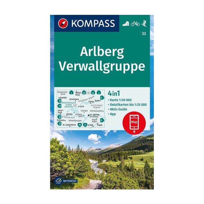 Wanderkarte Arlberg | Kompass 33 | hajk travelbooks
